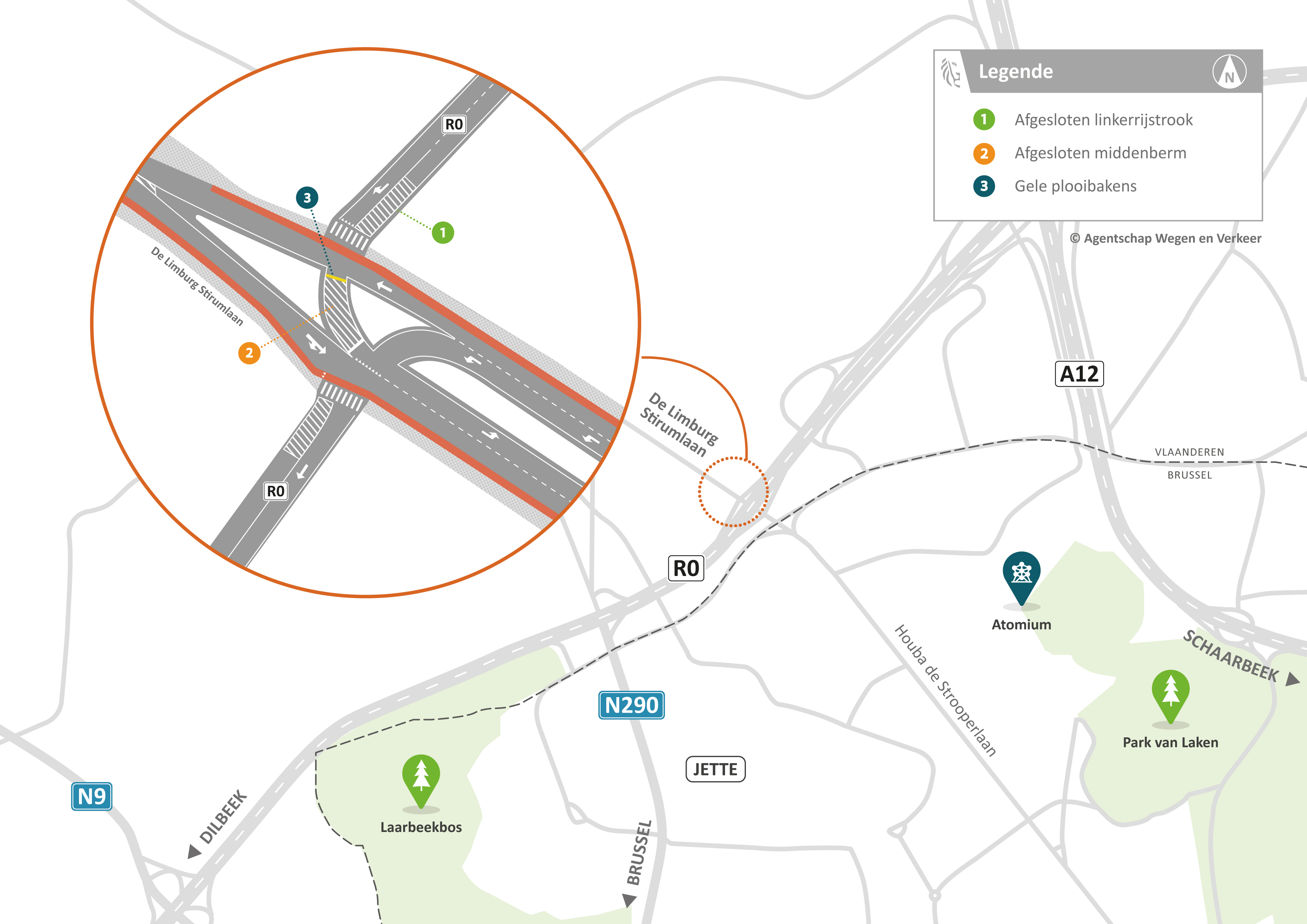 Linksaf geschrapt aan afrit Wemmel buitenring (R0) voor meer ...