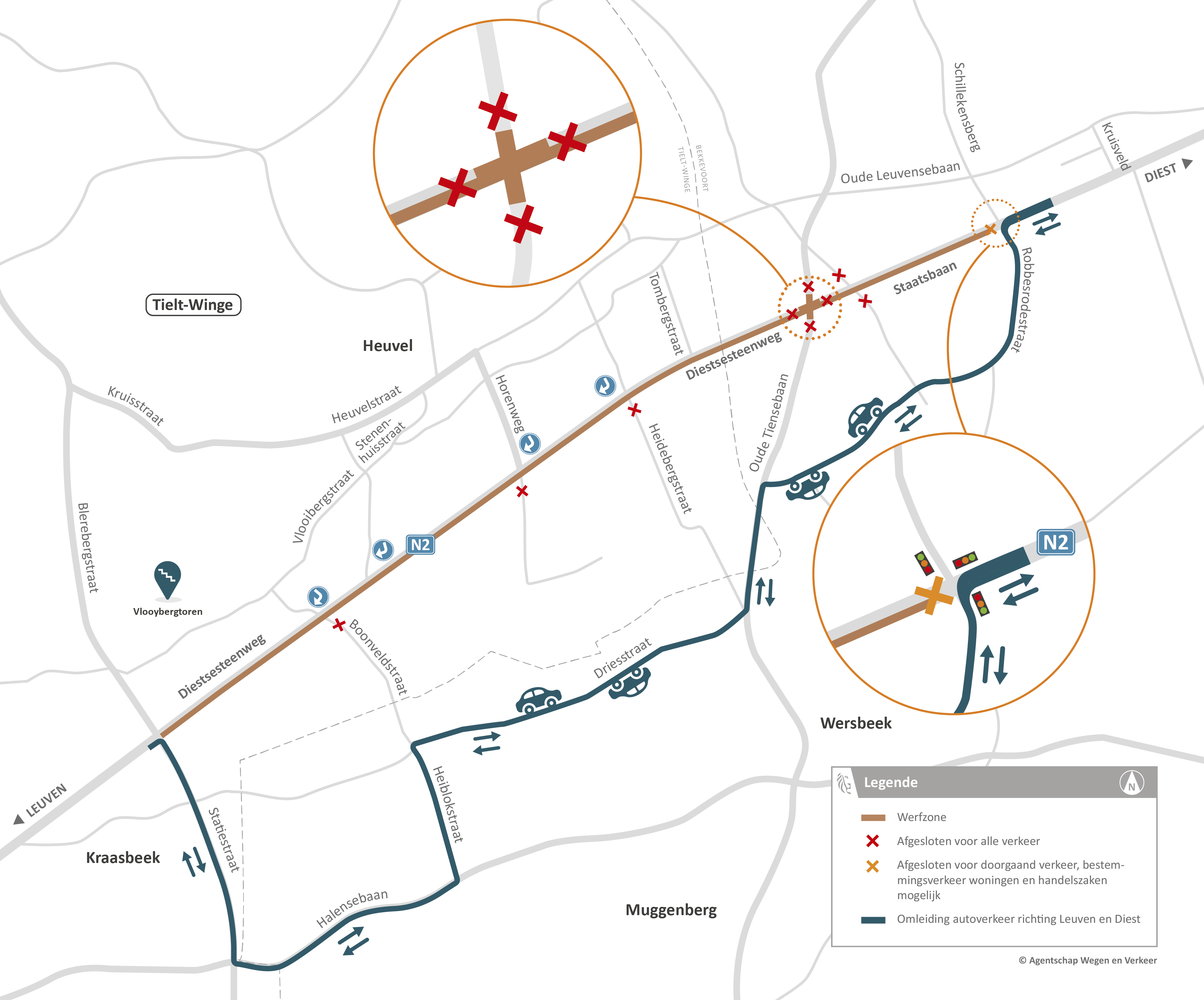 Kruispunt Staatsbaan (N2) met Oude Tiensebaan vanaf 18 augustus 2 weken afgesloten | Wegen en ...